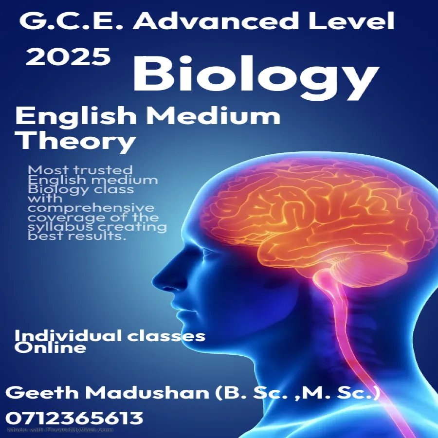 Biology English Medium 2025 for G.C.E. A/L (Local) in All Island
