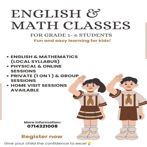 English and Math classes for Grade 1 to 5
