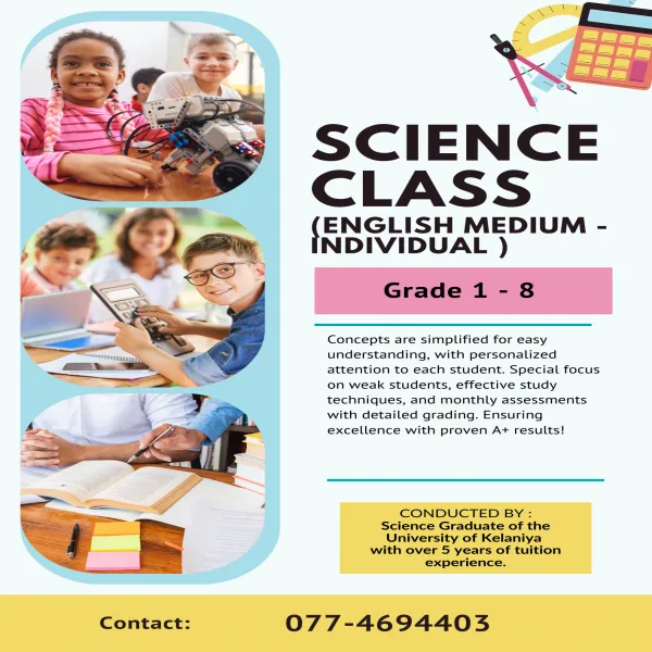 Science classes for Grades 1-8 (English Medium). for Grade 1 to 11