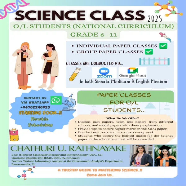Science Paper Classes for O/L Students (Grade 6-11) for Grade 6 to 11