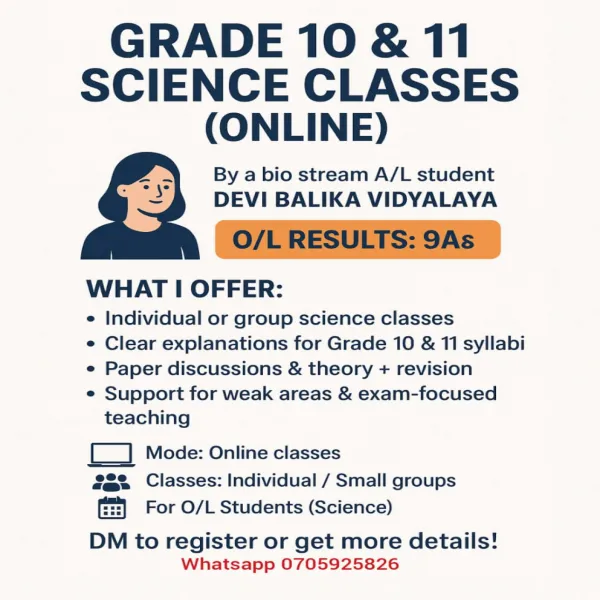 GRADE 10 & 11 SCIENCE CLASSES (ONLINE) for G.C.E. O/L (Local)